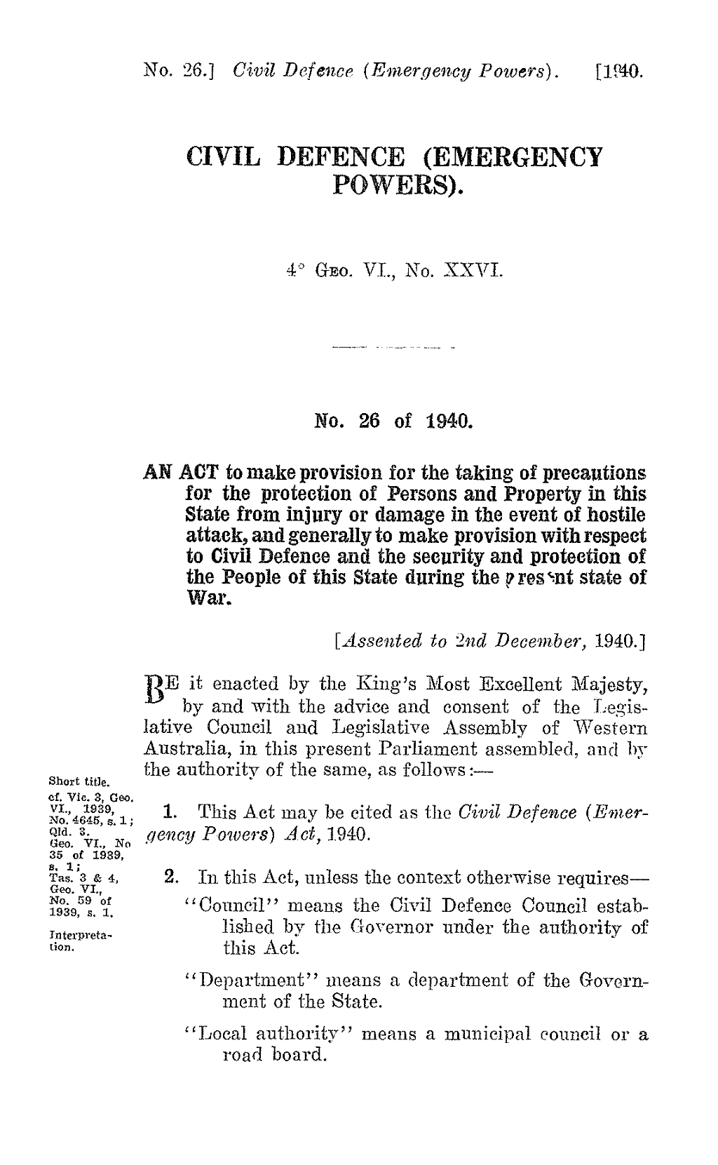 Civil Defence Emergency Powers Act 1940 WA BarNet Jade